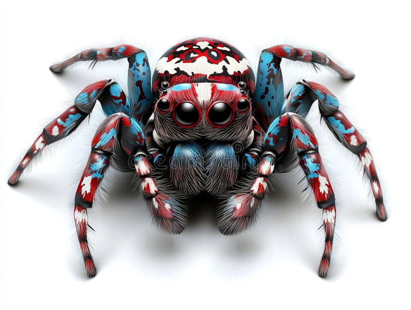 A Red White and Blue Spider on a White Background Stock Photo - Image ...