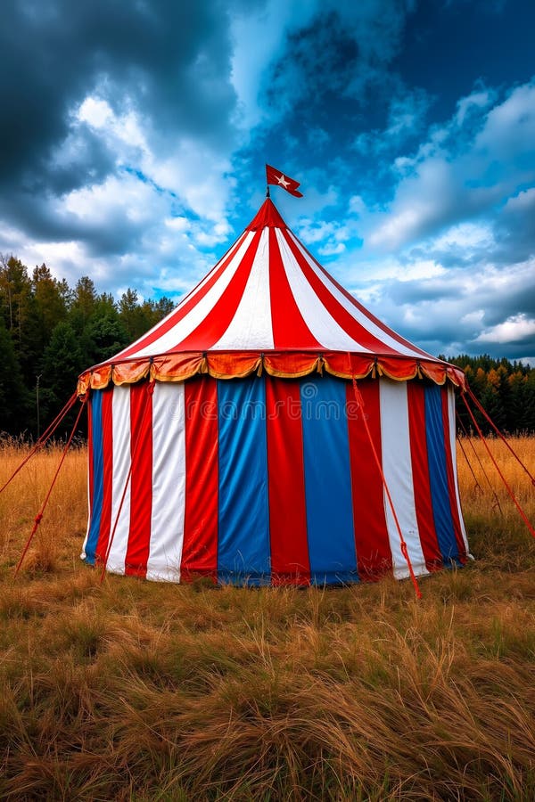 Red White Striped Circus Tent Green Field Blue Sky Background Stock ...