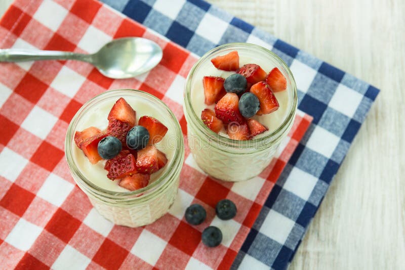 Red White and Blue Yogurt with Strawberries and Blueberries Stock Photo ...