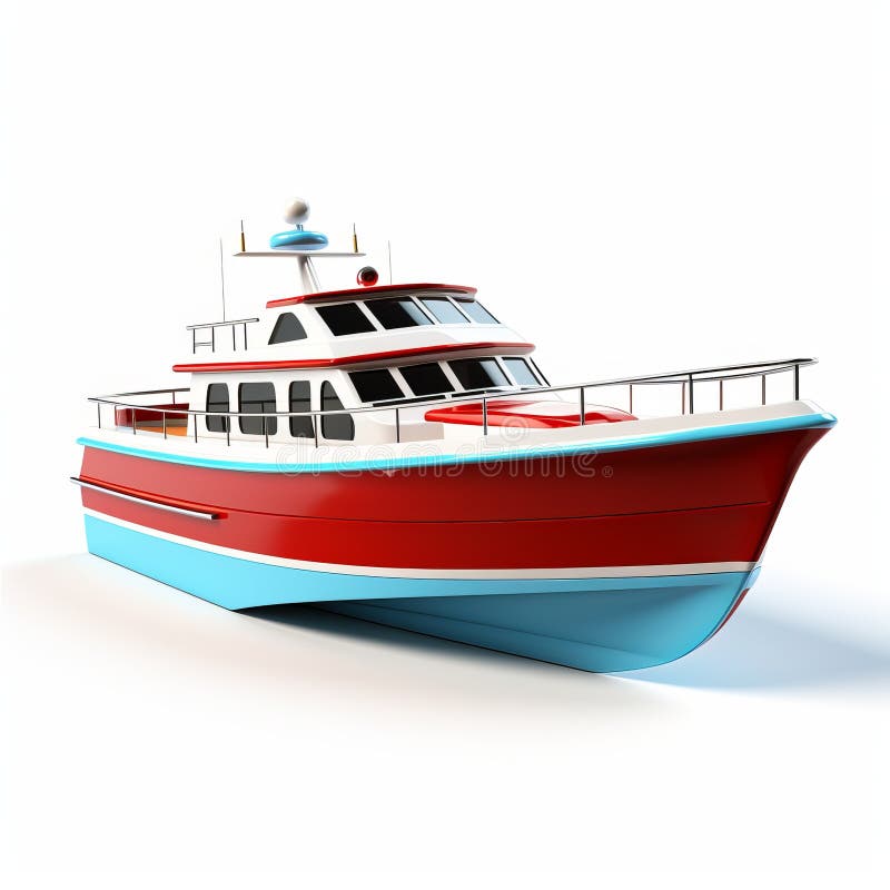Realistic 3d Boat in Red and Blue Colors on White Background Stock ...