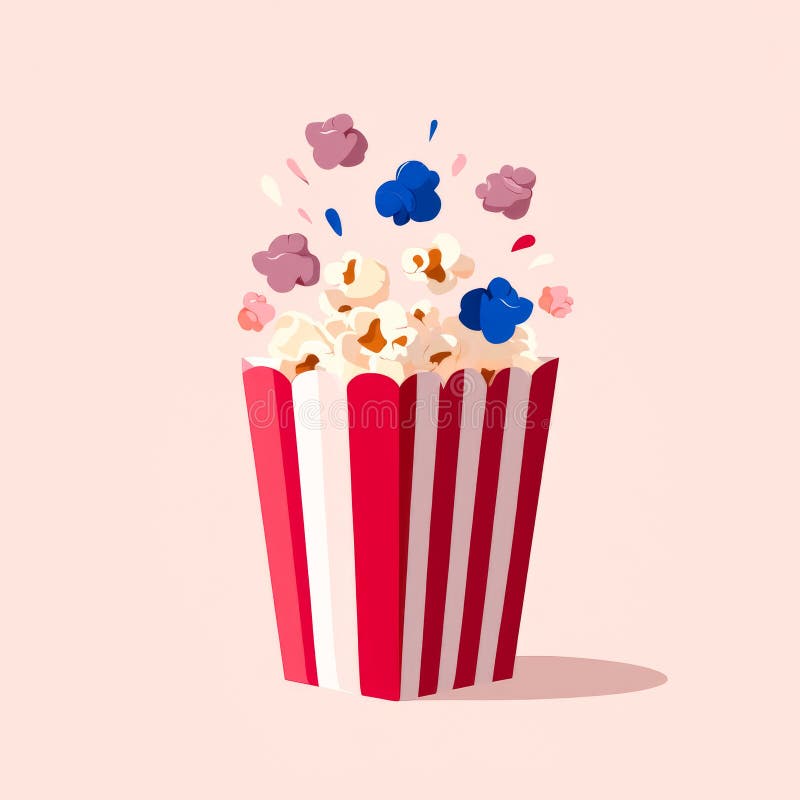 Red and White Box of Popcorn with Blue and Pink Popcorn Stock ...