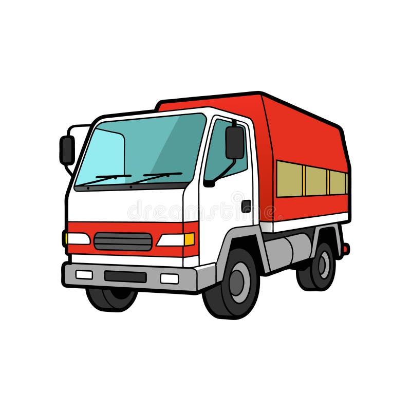 Red and White Box Truck Cartoon Illustration Stock Illustration ...