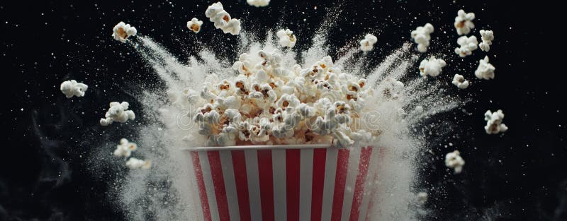 A Red and White Bucket of Popcorn, Floating with Motion Particles, on a ...