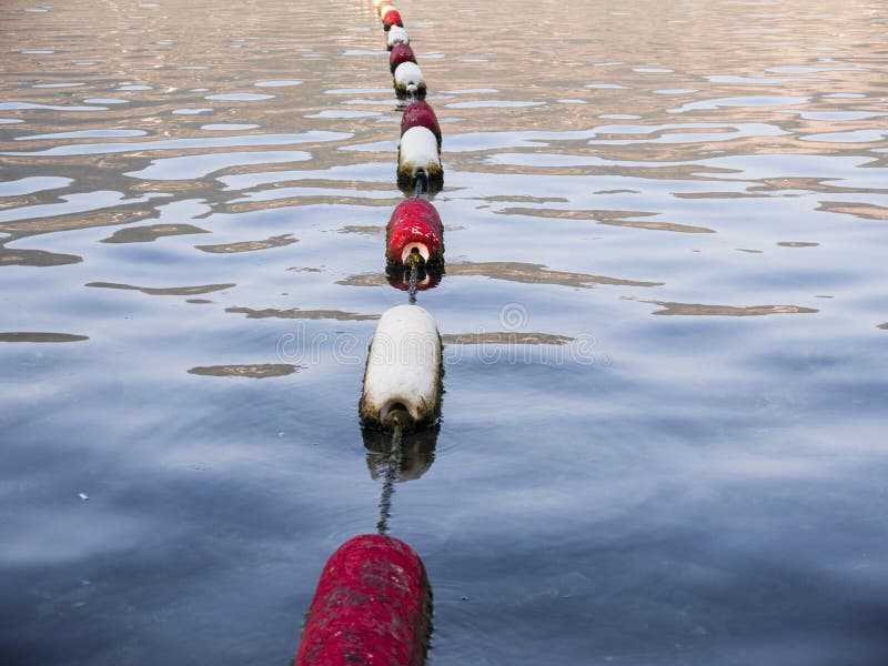 Red and White Buoy Line in Sea Water Stock Image - Image of guard ...