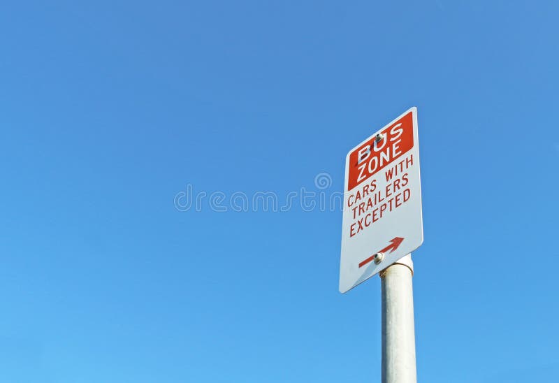 Red and White Bus Zone Sign in a Blue Sky Stock Photo - Image of bolt ...
