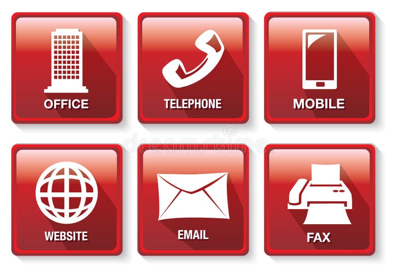 Red and White Business Contact Method Vector Icon Button Set Stock ...