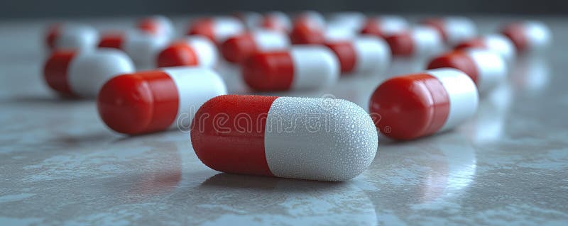 Red and White Capsules on Concrete Stock Image - Image of detailed ...