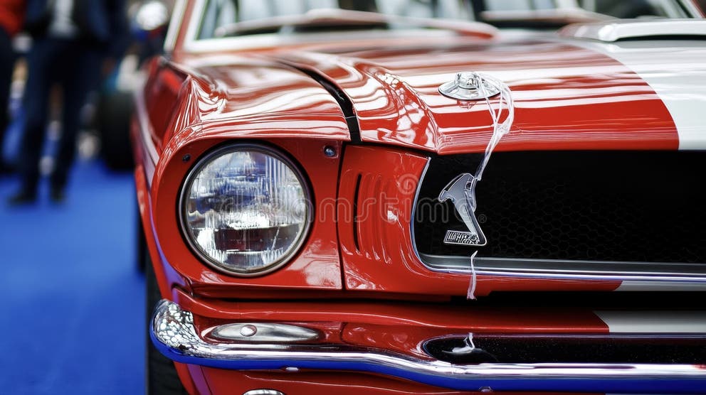 A Red and White Car with a Chrome Grill and a Chrome Headlight Stock ...