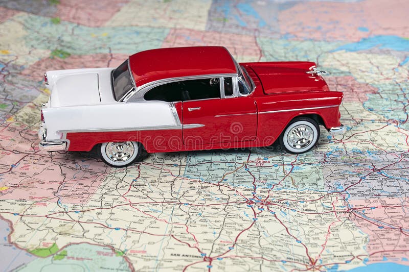 Red and White Retro Car on Map Stock Image - Image of travel, wheel ...