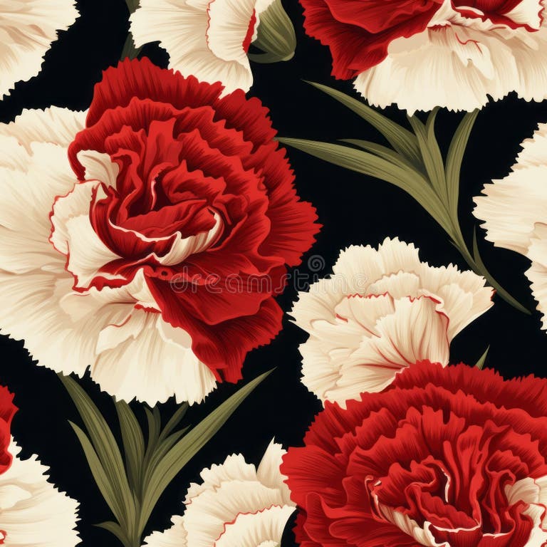 Red and White Carnations Vector Pattern - Seamless Floral Design Stock ...