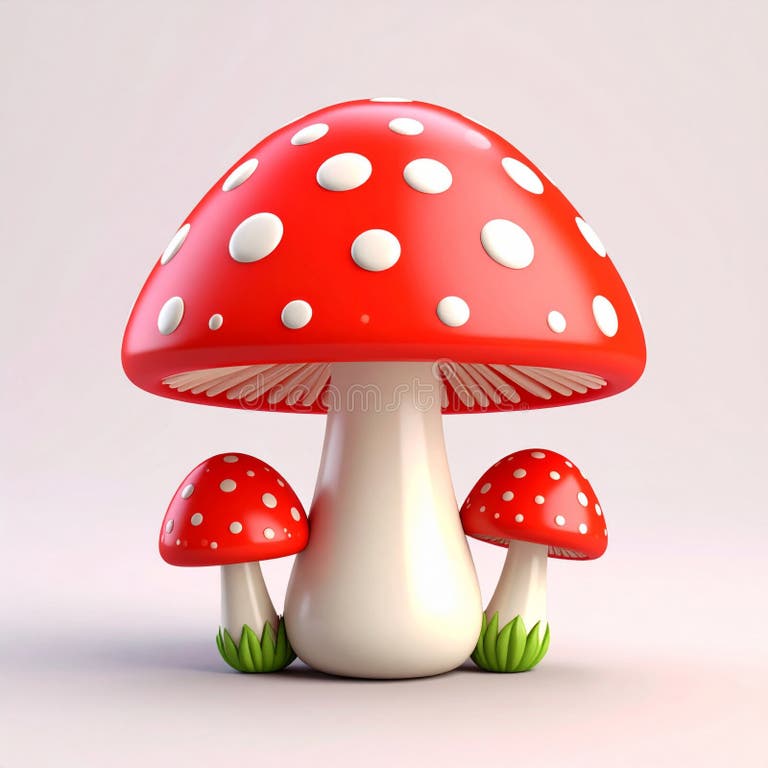 Red and White Cartoon Mushrooms 3D Render Stock Illustration ...