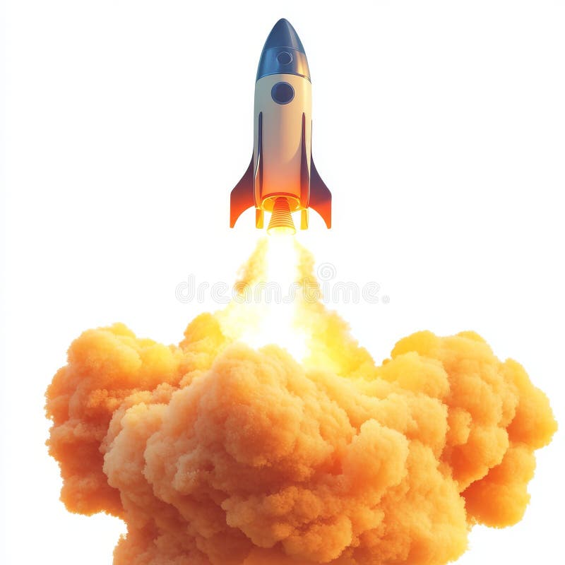 A Red and White Cartoon Rocket Soars into Space, Creating an Orange ...