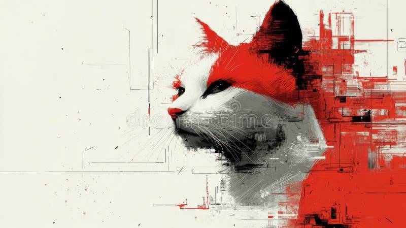 Red and White Cat Digital Painting Abstract Art Profile Stock ...
