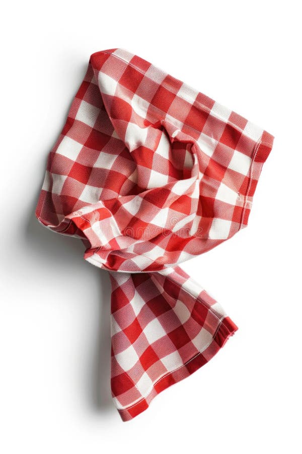 Red and White Checkered Cloth is Folded Up and Laying on White ...
