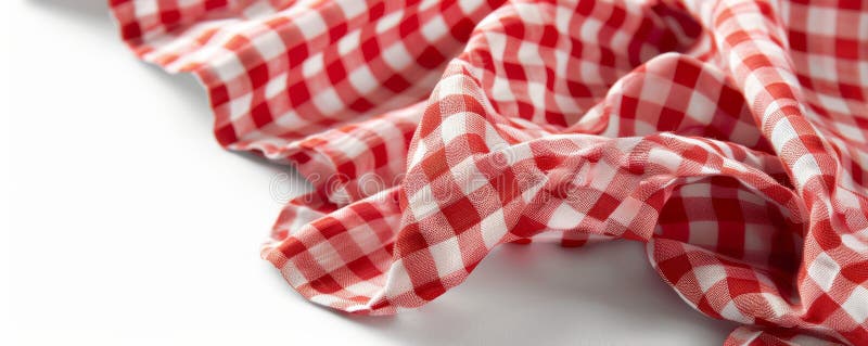 Red and White Checkered Fabric on White Background, Close-up. Textile ...