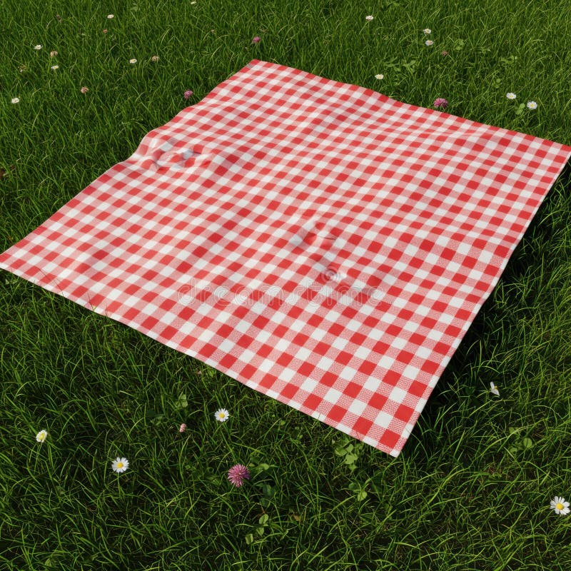 Red and White Checkered Picnic Blanket on Green Grass Stock ...