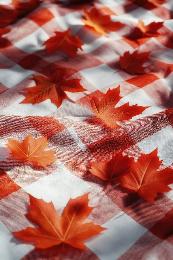 Red White Checkered Table Cloth Maple Leaves Stock Photos - Free ...