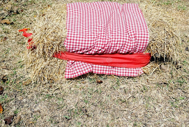 Red and White Checkered Tablecloth on a Hay Bale in the Cafe Stock ...