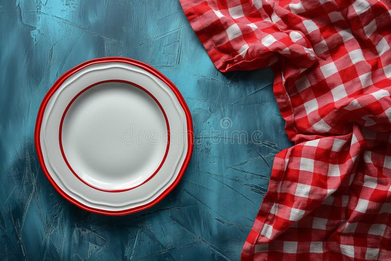 Red and White Checkered Tablecloth and a White Plate with a Red Rim on ...