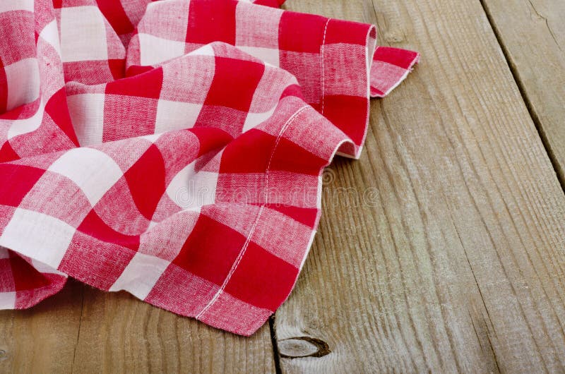 Red-white Checkered Tablecloth in an Old Wooden Stock Image - Image of ...
