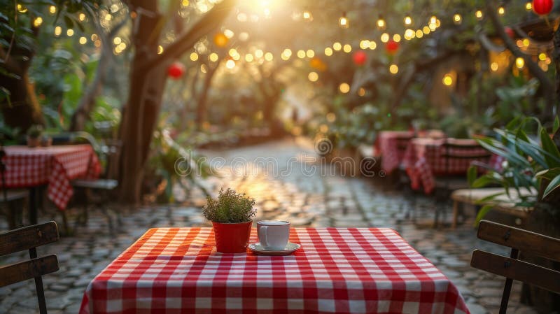 Red and White Checkered Tablecloth on Table Stock Photo - Image of ...