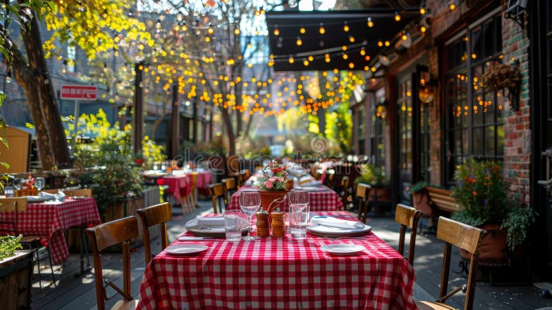 Red and White Checkered Tablecloth on Table Stock Image - Image of ...