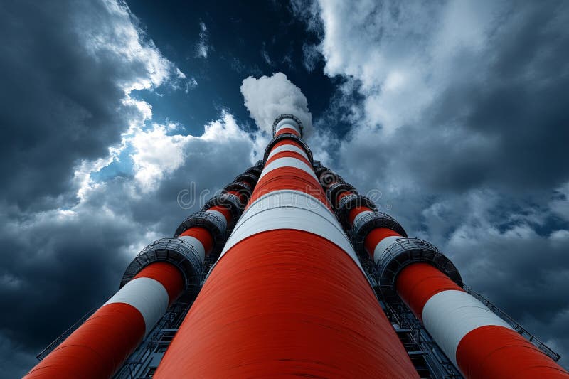 A Red and White Chimney with a Cloudy Sky in the Background Stock Image ...