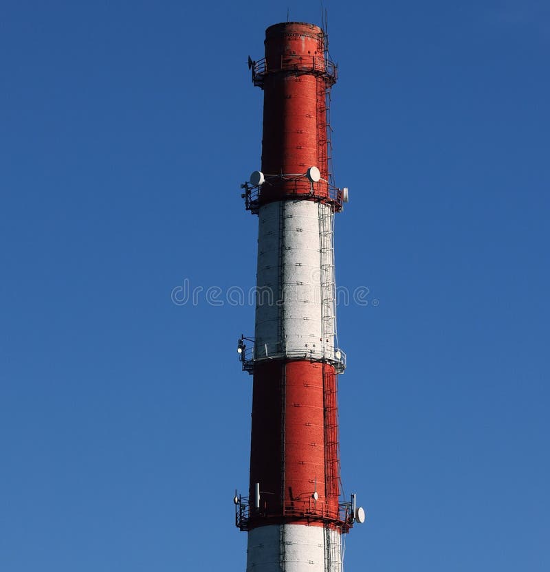 Red and White Chimney-stalk Stock Photo - Image of industry ...