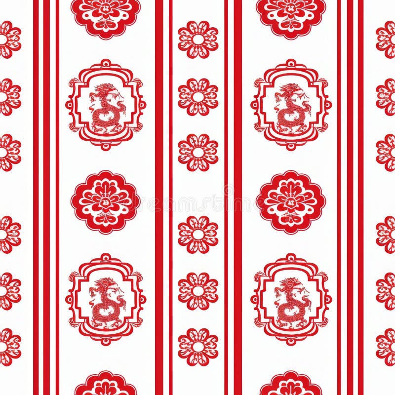 Red and White Chinese Dragon Pattern Stock Illustration - Illustration ...