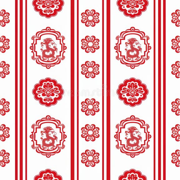 Red and White Chinese Dragon Pattern Stock Illustration - Illustration ...