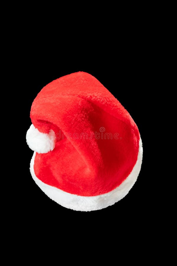 Red and White Christmas Hat Set on Black Background. Santa Claus Cap ...