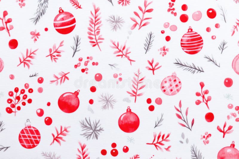 Red and White Christmas Pattern with Ornaments and Foliage Designs ...