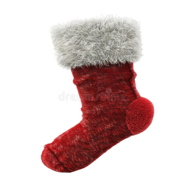 A Red and White Christmas Stocking with Furry Texture Stock ...