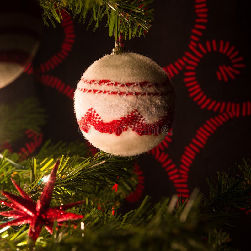 Red and White Christmas Tree with Ornaments Balls Stock Image - Image ...