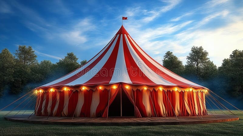 Red and White Circus Tent in a Green Field with Blue Sky Stock ...