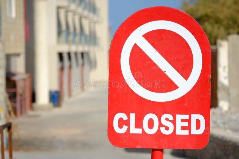 Red and White Closed Sign on the Road Stock Image - Image of label ...