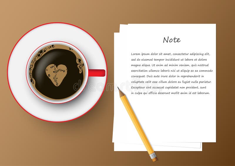 Red and White Coffee Cup with Paper Notes, Vector Illustration Stock ...