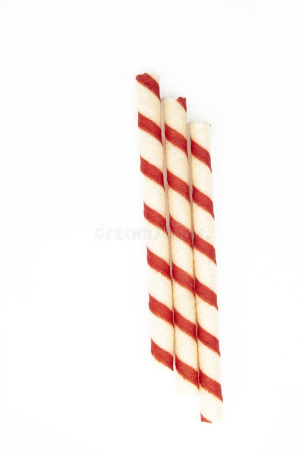 Red and White Color Wafer Stick on White Background Stock Image - Image ...