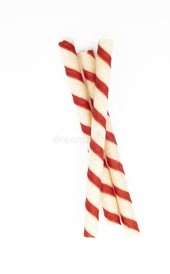 Red and White Color Wafer Stick on White Background , Top View Stock ...