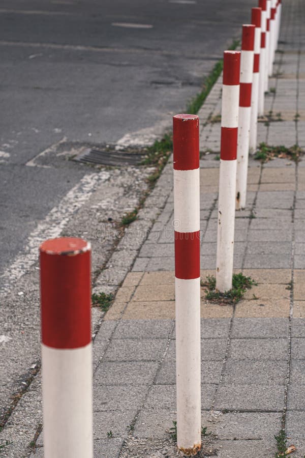Red and white columns. stock photo. Image of infrastructure - 222082172