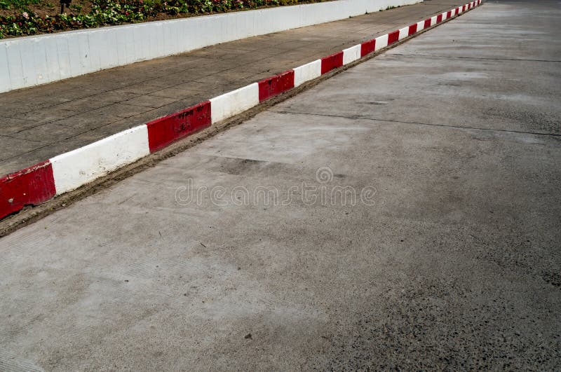 Red and White Concrete Road Curb Stock Image - Image of walk, sign ...