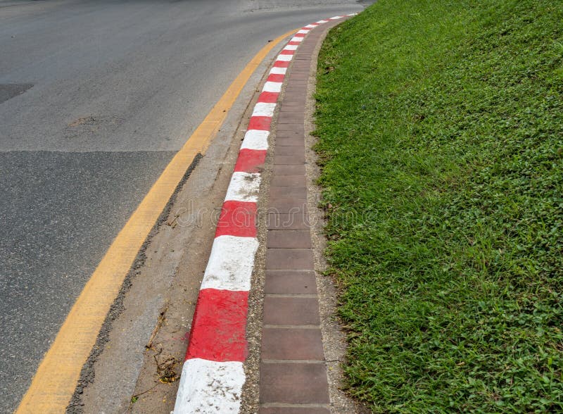 Red and White Concrete Road Curb Stock Image - Image of grass, footpath ...