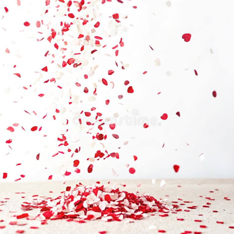 Red and White Confetti Explodes Isolated on White Background Stock ...