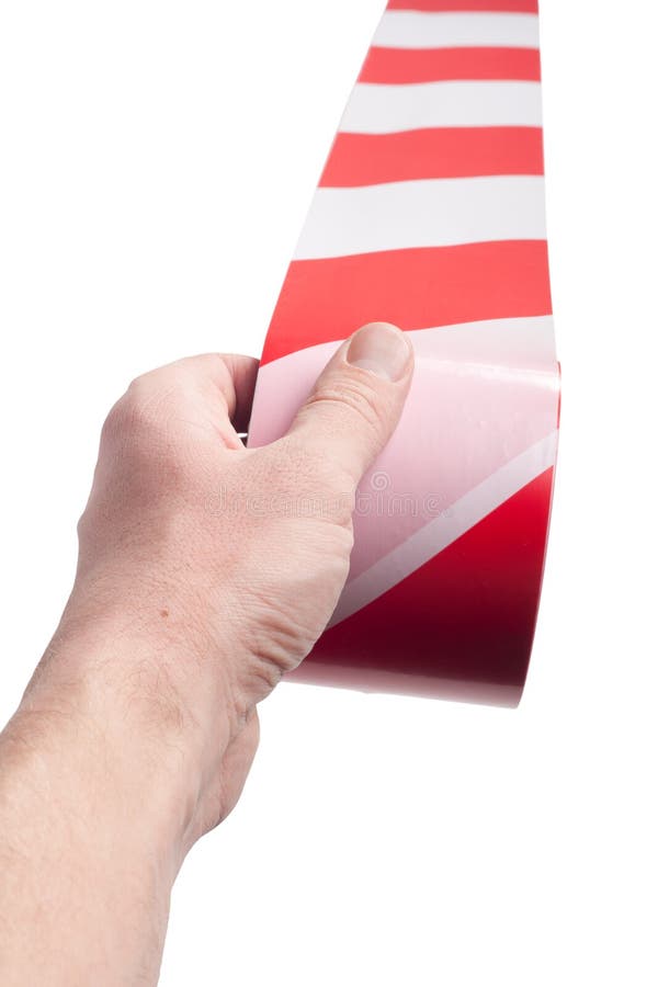 Red White Cordon Tape in Hand Stock Image - Image of brown, male: 17494823