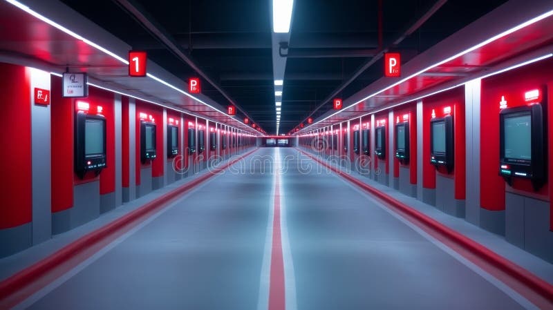 Red and White Corridor Captivating Journey through Lines Color ...
