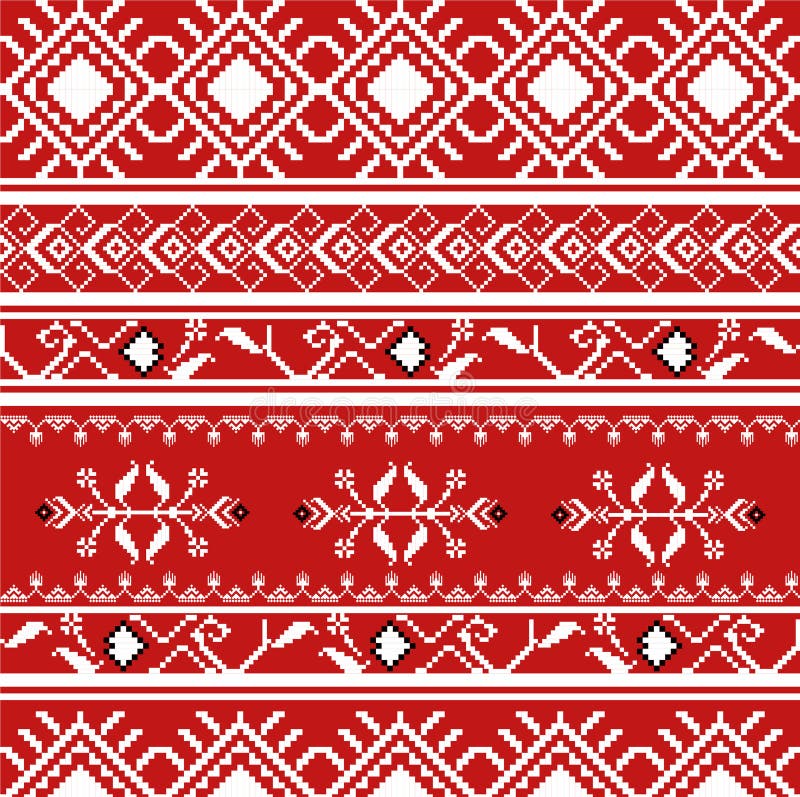 Traditional Ukrainian Cross-stitch Pattern with Pixelated Floral and ...