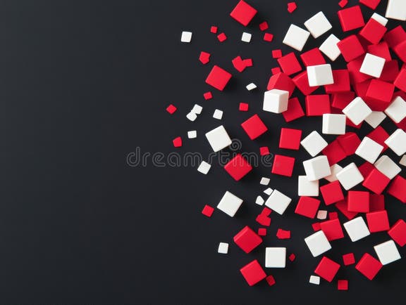 Red and White Cubes Scattered on a Black Background Stock Photo - Image ...