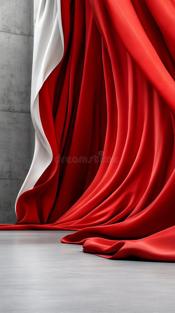 A Red and White Curtain is Blowing in the Wind Stock Illustration ...