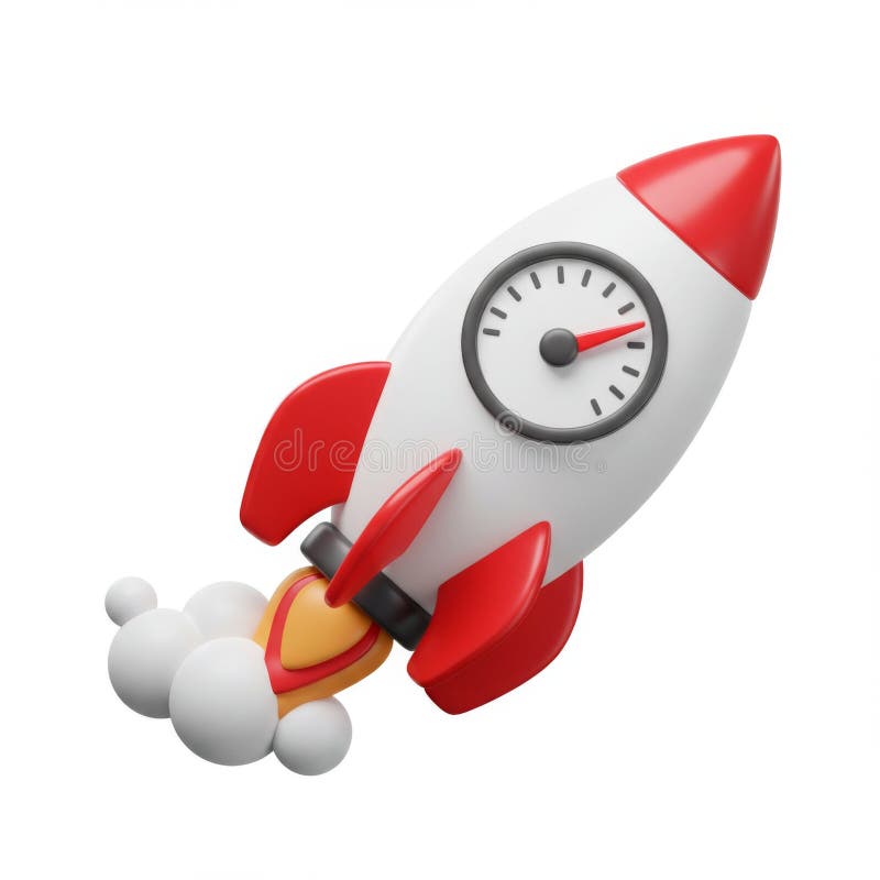Red and White 3D Rocket Launching at High Speed Stock Illustration ...
