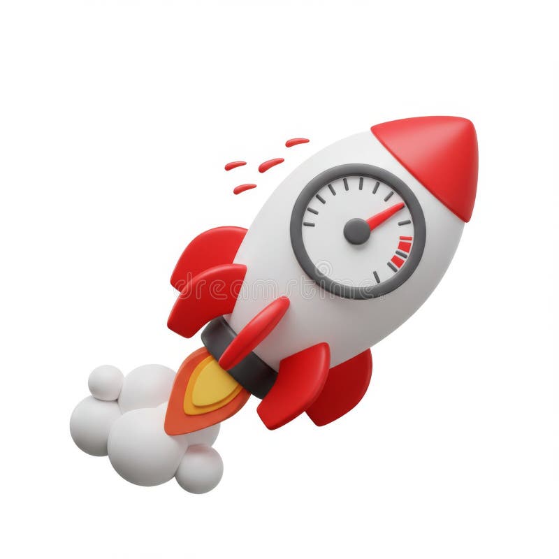 Red and White 3D Rocket Launching with Speedometer Stock Illustration ...